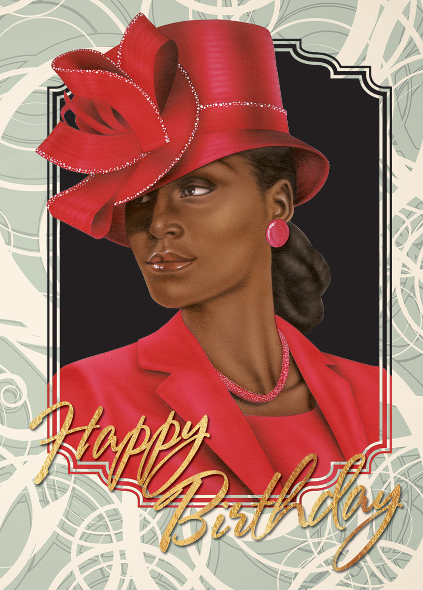 Happy Birthday Red Hat Lady Personalised 1920's Elegant Lady Art Deco